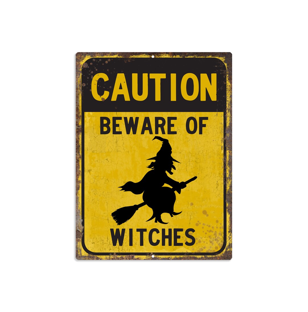 Caution Beware of Witches 12" X 9" Metal Sign | Halloween Decoration ...