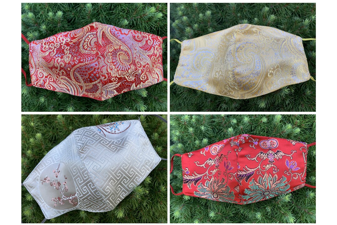 Silk Face Mask, Red, Yellow, Silver, Orange, Formal, USA Made. Washable ...