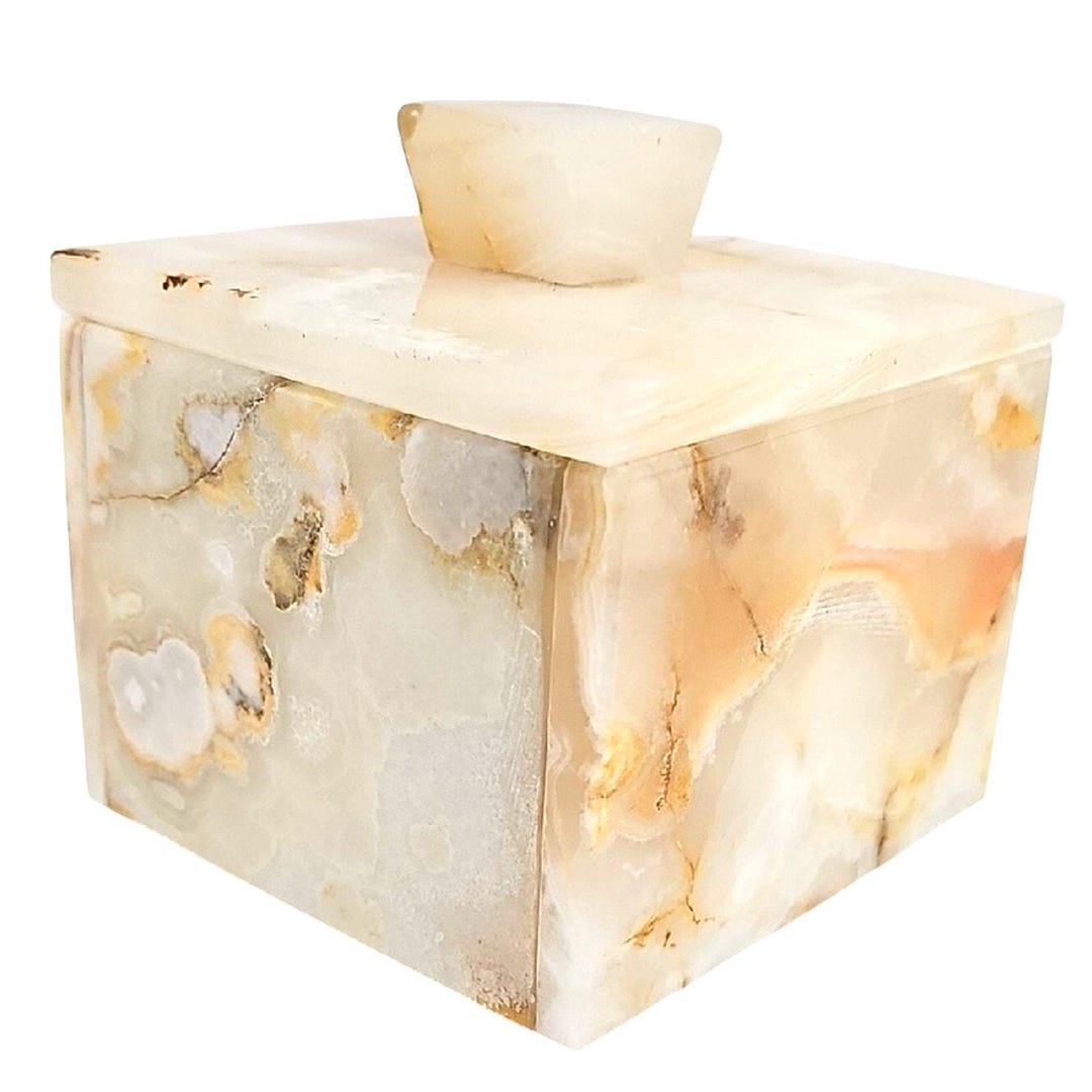 Vintage Luxurious Pakistan Cream Gold Orange Onyx Stone Box With Lid ...