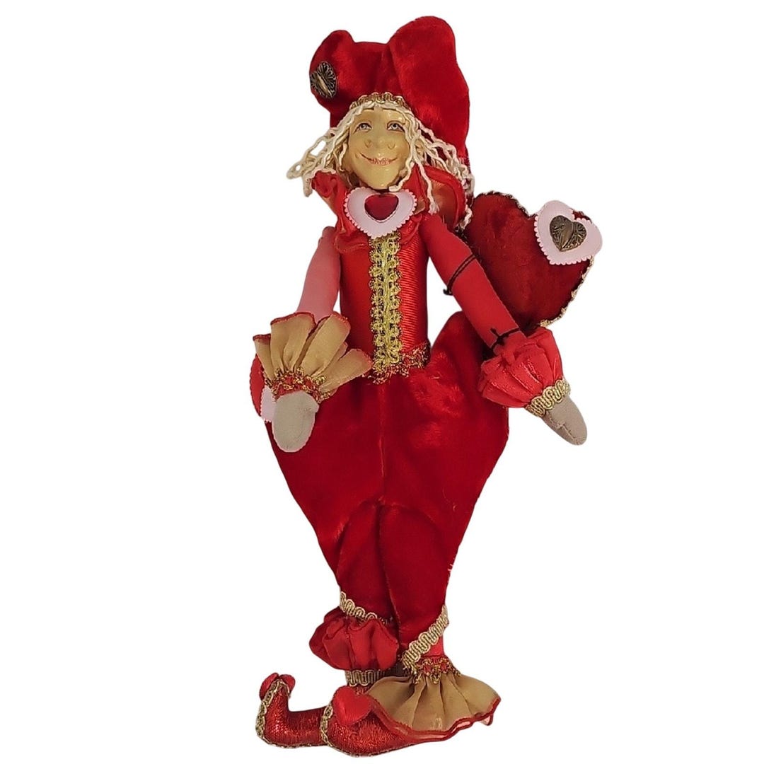 Vintage Thailand Red Jester Big Nose Poseable Doll With Heart Accents ...