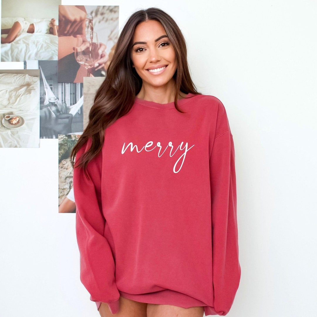 Merry Sweatshirt Vintage Merry Crewneck Simple Merry Sweatshirt Red ...