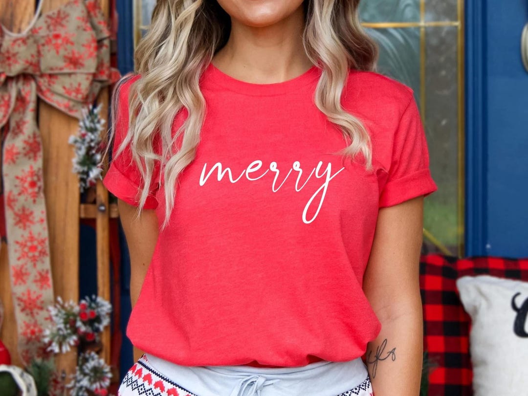 Merry Shirt Cursive Merry Tee Gift for Christmas Shirt for Ugly Sweater ...