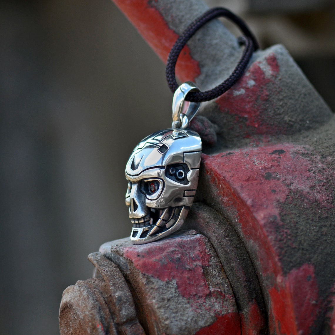 Terminator T800 Mens Skull Necklace 925 Sterling Silver Large | Etsy