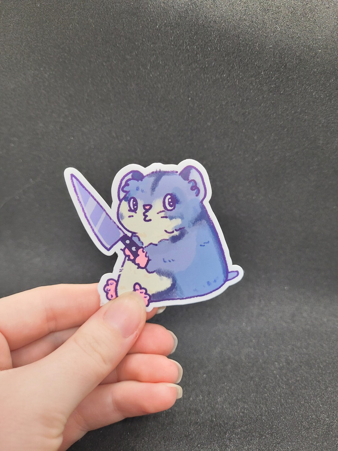 Cute Knife Hamster Glossy Laminated Sticker Dishwasher Safe Bumper ...