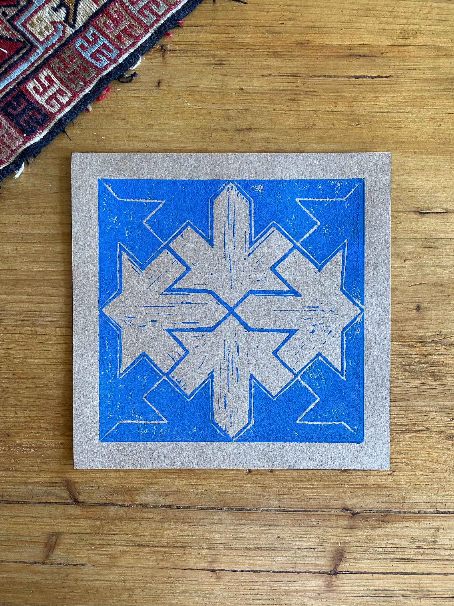 Geometric Linocut Square Format Print Black Ink - Etsy