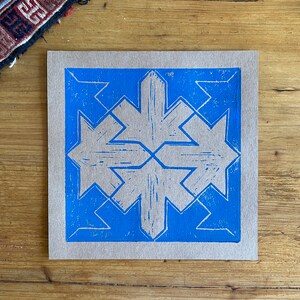 Geometric Linocut Square Format Print Black Ink - Etsy