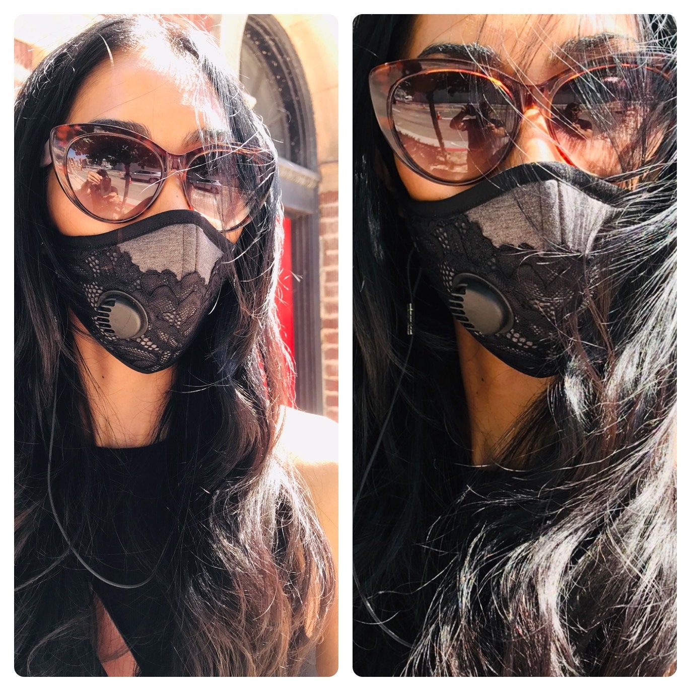 Heather Grey w/ Lace Everyday use structured face mask with restrain ...