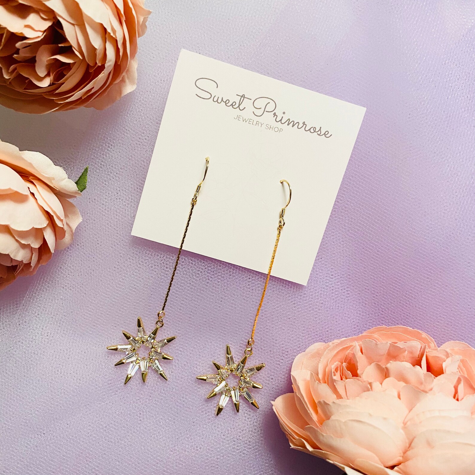 Phoenix Large Star Sun Sparkle Dangle Drop Earrings SPS110 - Etsy