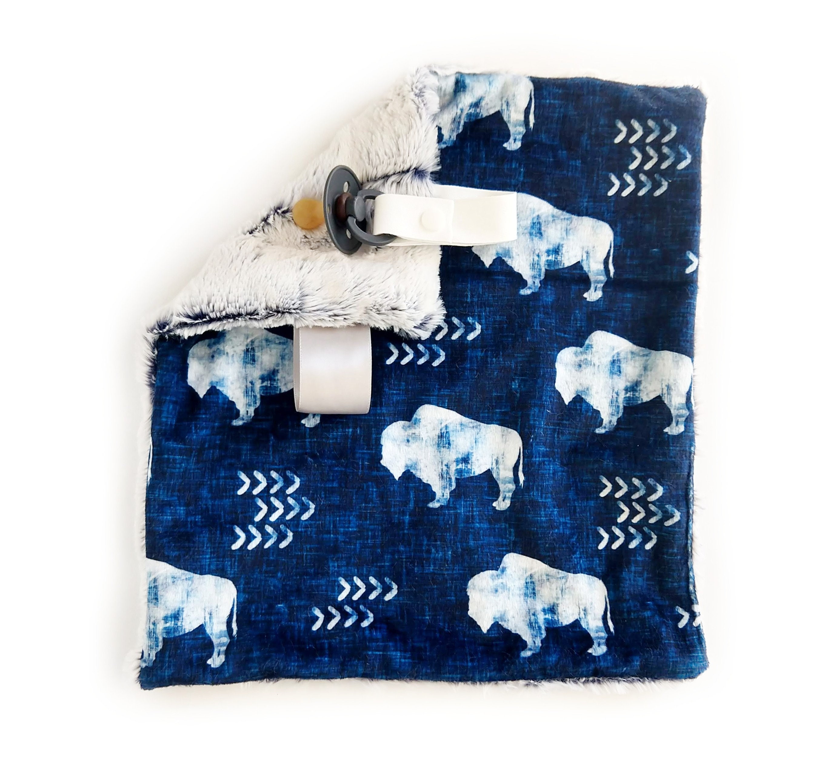 Buffalo Pacifier Blanket Navy Blue Bison Lovey Baby Pacifier - Etsy