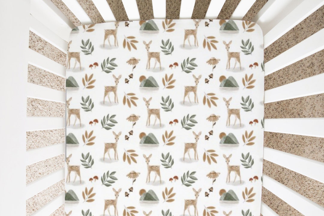 Fawn Baby Crib Sheets, Fawn Nursery Bedding, Changing Pad Cover, Crib ...