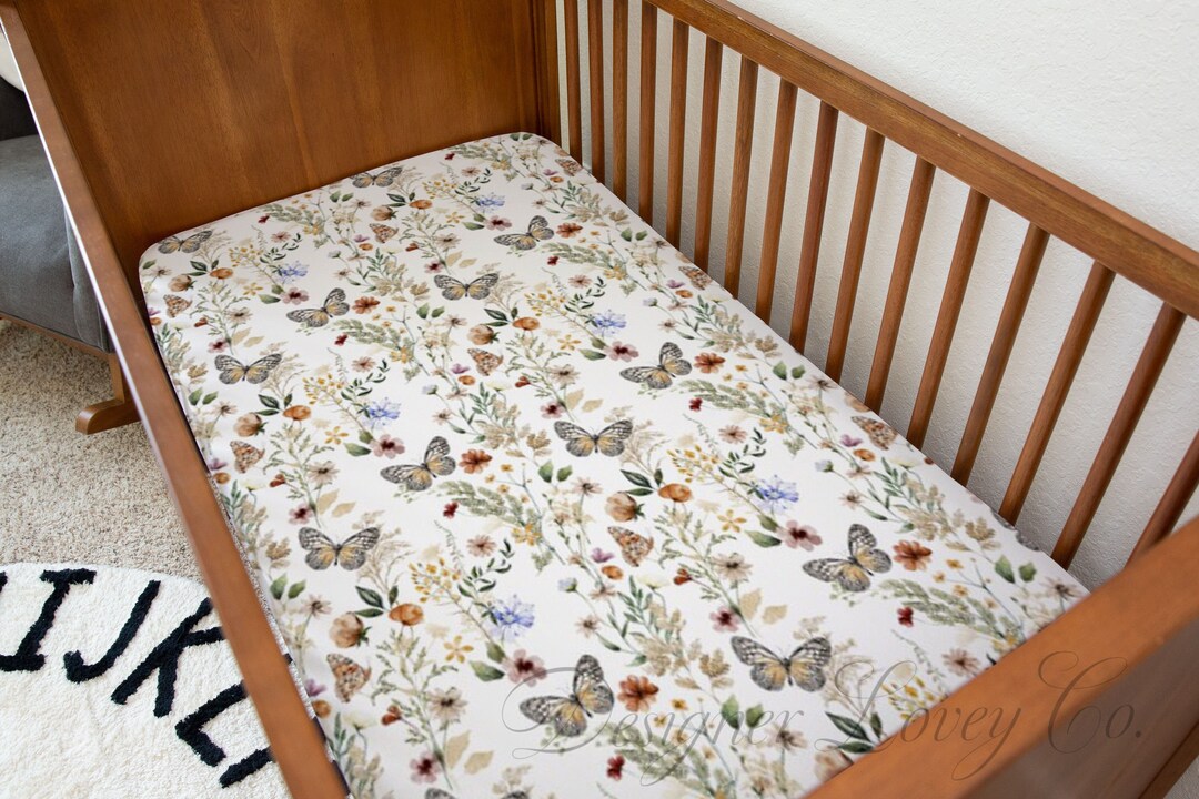 Wildflower and Butterfly Baby Crib Sheet, Changing Pad Cover, Newborn ...