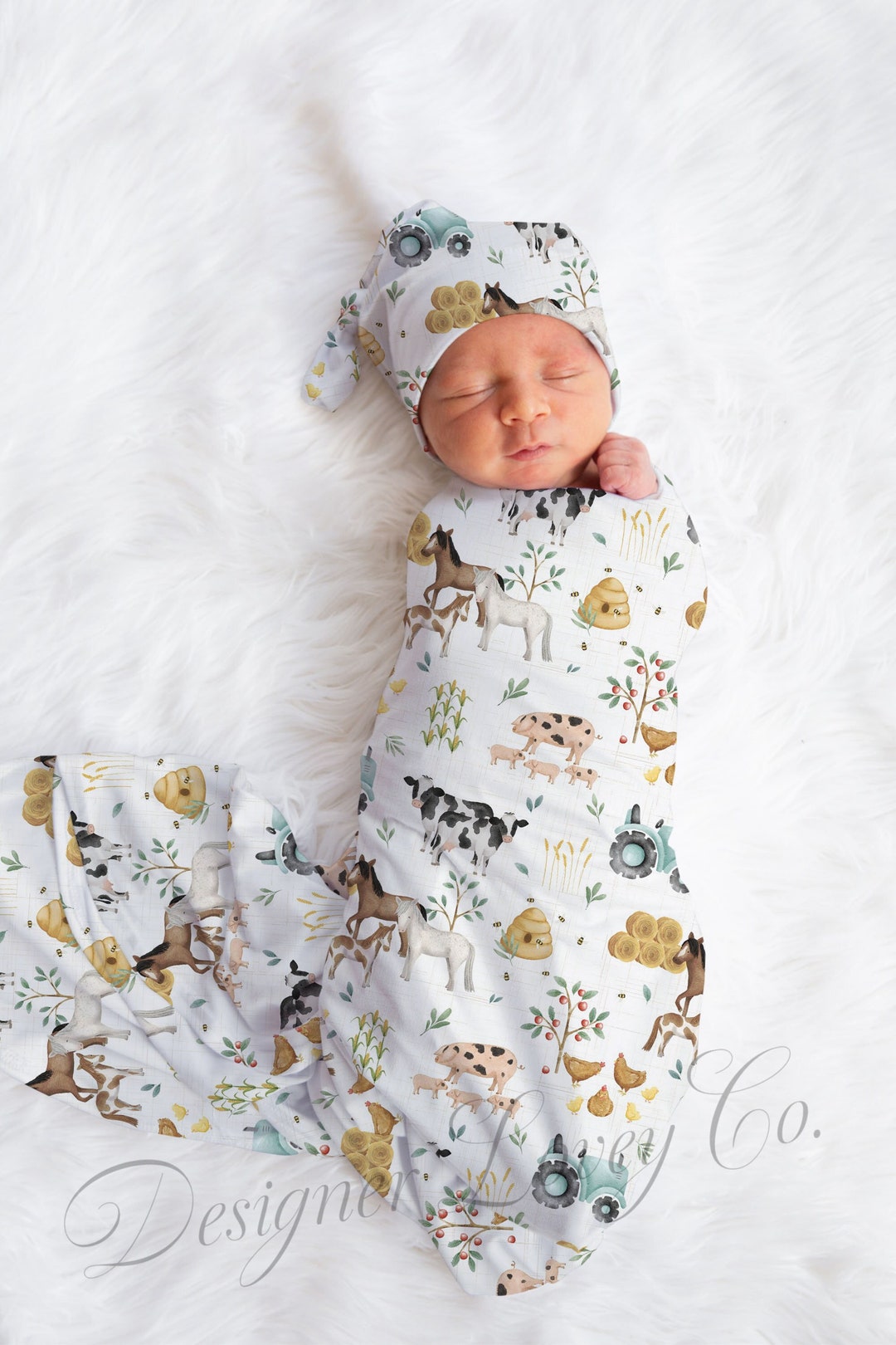 Farm Animal Swaddle Blanket, Farm Country Counting Blanket, 1 Tractor ...