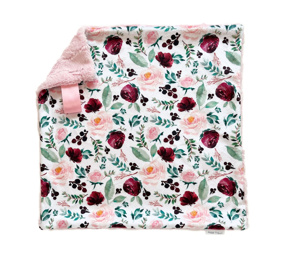 Personalized Baby Lovey Blanket, Floral Minky Lovie, Floral Lovey With ...