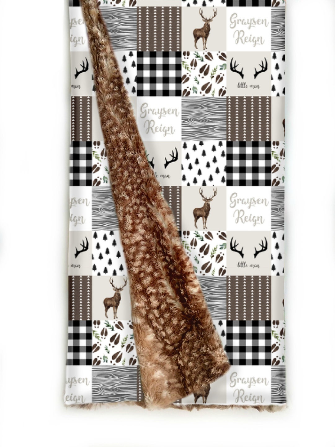 Personalized Rustic Buck Minky Baby Blanket. Fawn Baby Deer Blanket ...