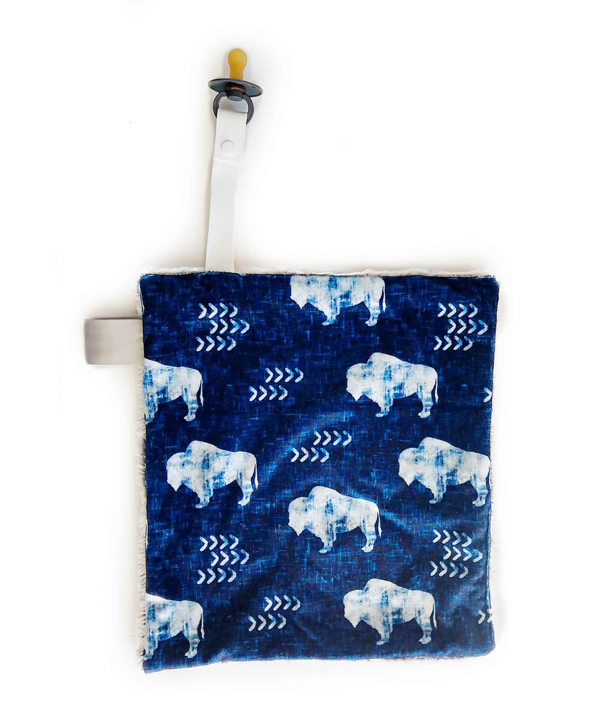 Buffalo Pacifier Blanket Navy Blue Bison Lovey Baby Pacifier - Etsy