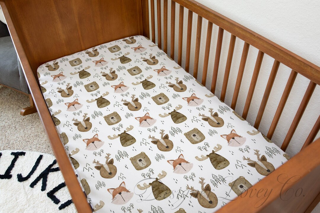 Woodland Animals Baby Crib Sheet, Changing Pad Cover, Forest Animals ...