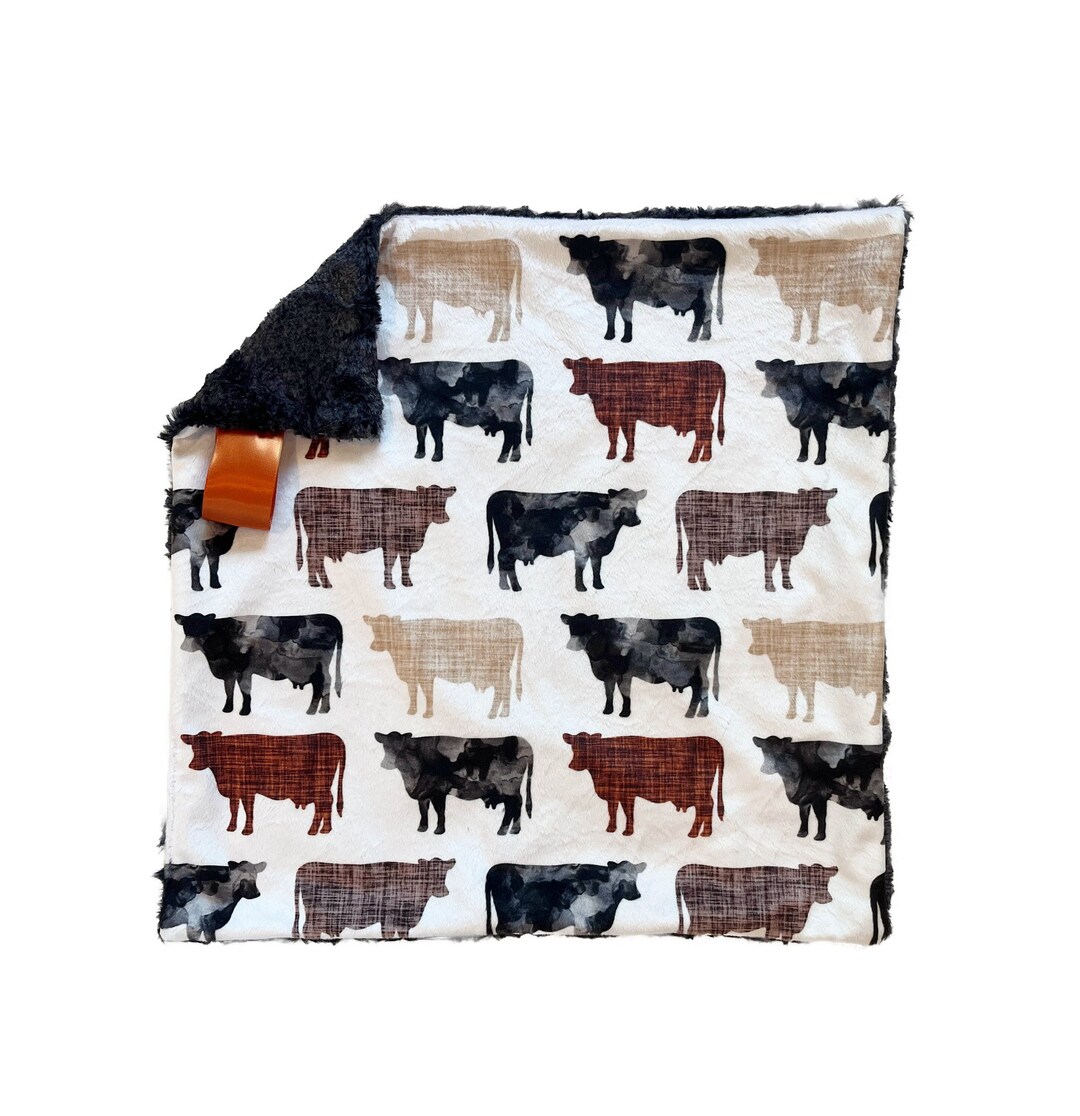 Cow Minky Lovey for Baby Boy Gift. Lovie Security Tag Blanket READY TO ...