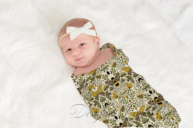 Botanical Swaddle Blanket Bee & Butterfly Newborn Swaddle - Etsy