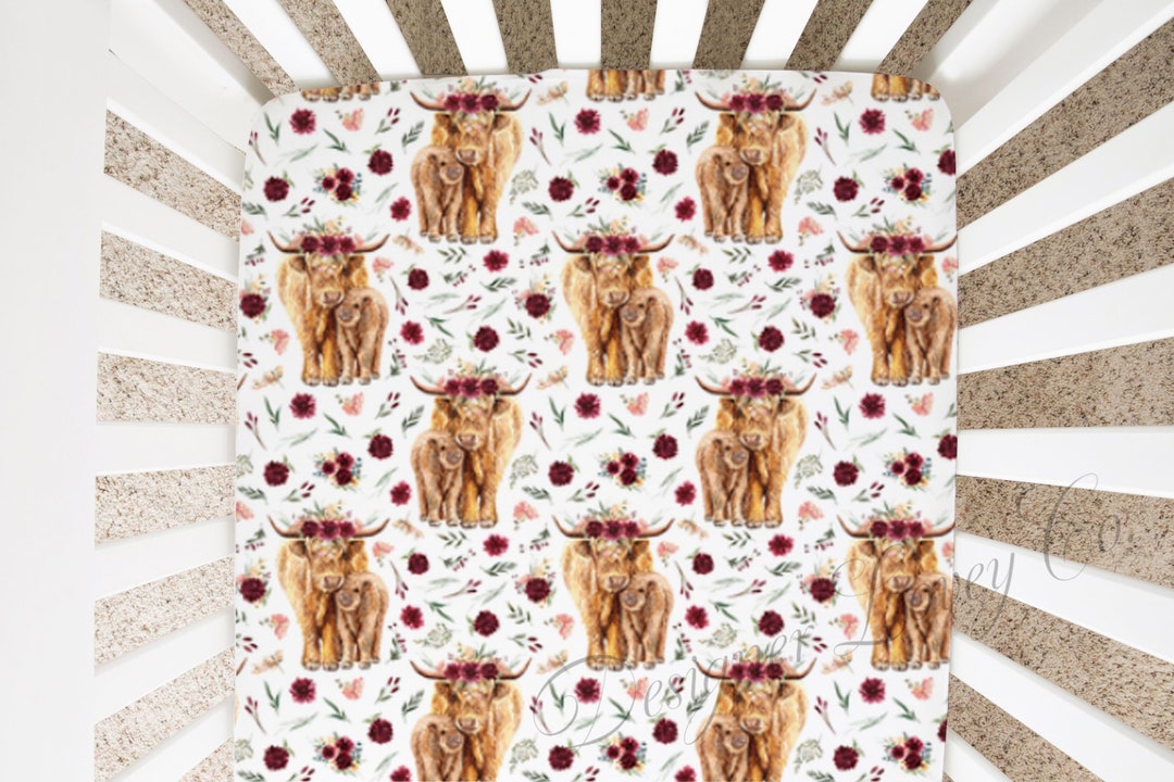 Highland Cow Crib Sheet for Baby Girl. Highland Cow Nursery - Etsy
