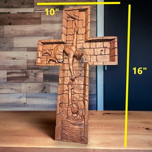 Wood Cross Decor, Solid Walnut Wood Cross 16"x10"x1". Highly Detailed ...