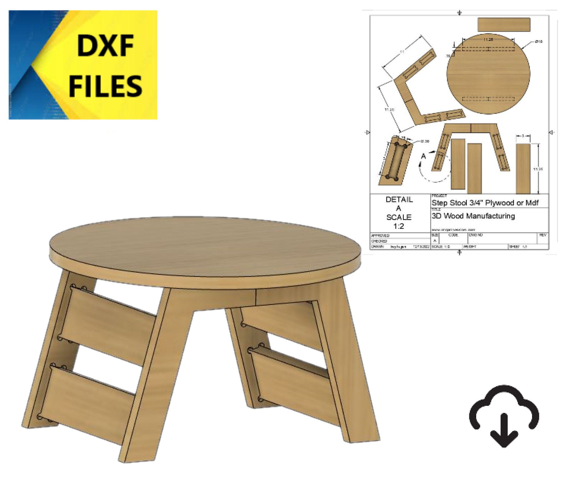 Step Stool,laser Cut File, Cnc Dxf Stepping Stool File, Digital ...
