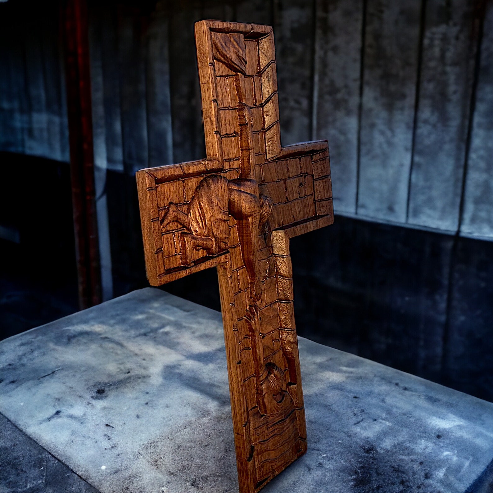 Wood Cross Decor, Solid Walnut Wood Cross 16"x10"x1". Highly Detailed ...
