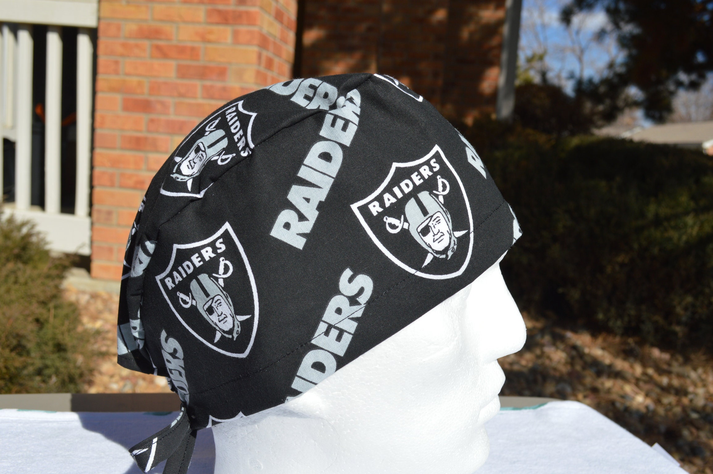 Black Las Vegas Raiders Mens Surgical Scrub Hat. Tie back | Etsy