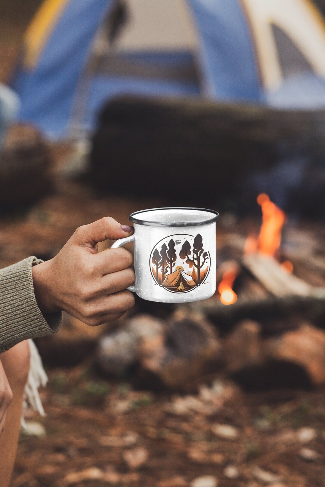 Campfire Camping Enamel Mug, Camping, Backpacking, Hiking, Nature ...
