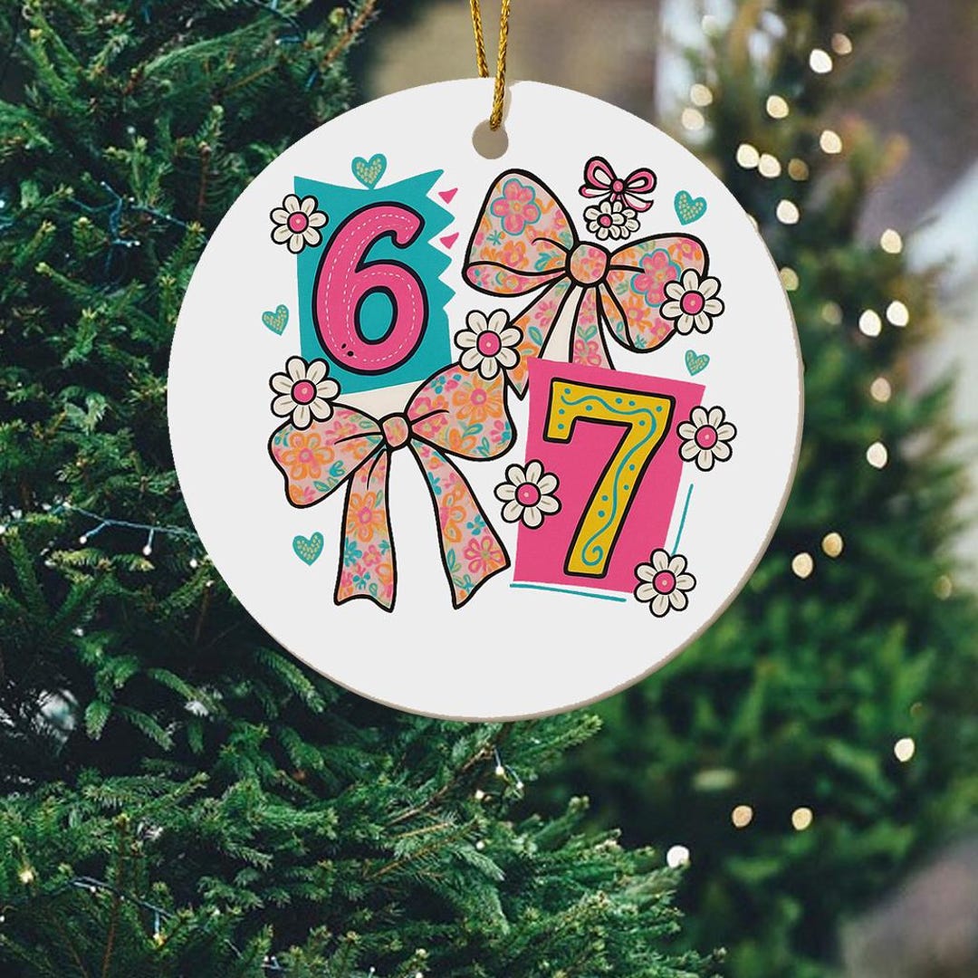 Six Seven Coquette Pink Bow Viral Meme Classroom Ornament, 67 Meme ...