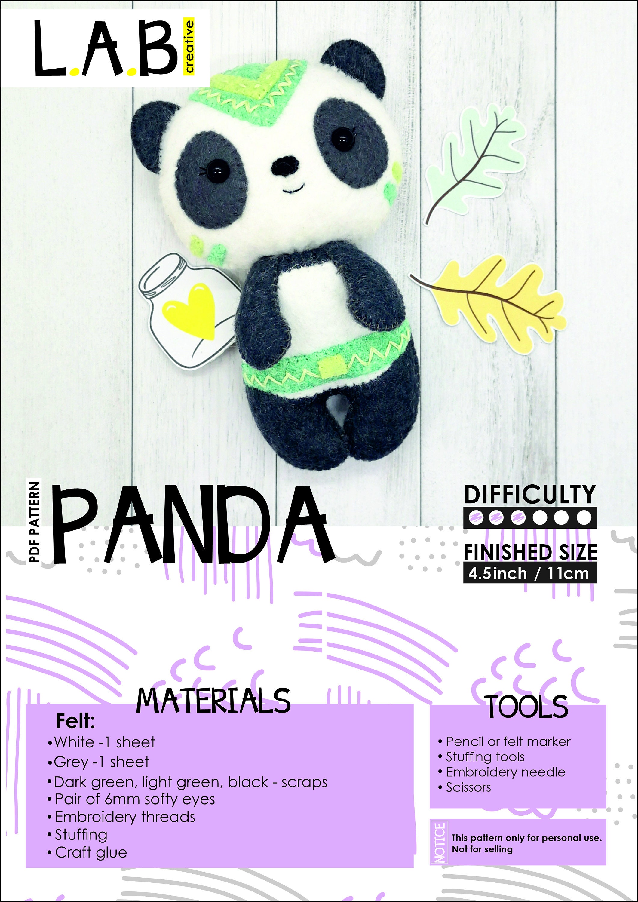 Felt Animal Pattern Panda Sewing Pattern Toy DIY PDF Forest - Etsy