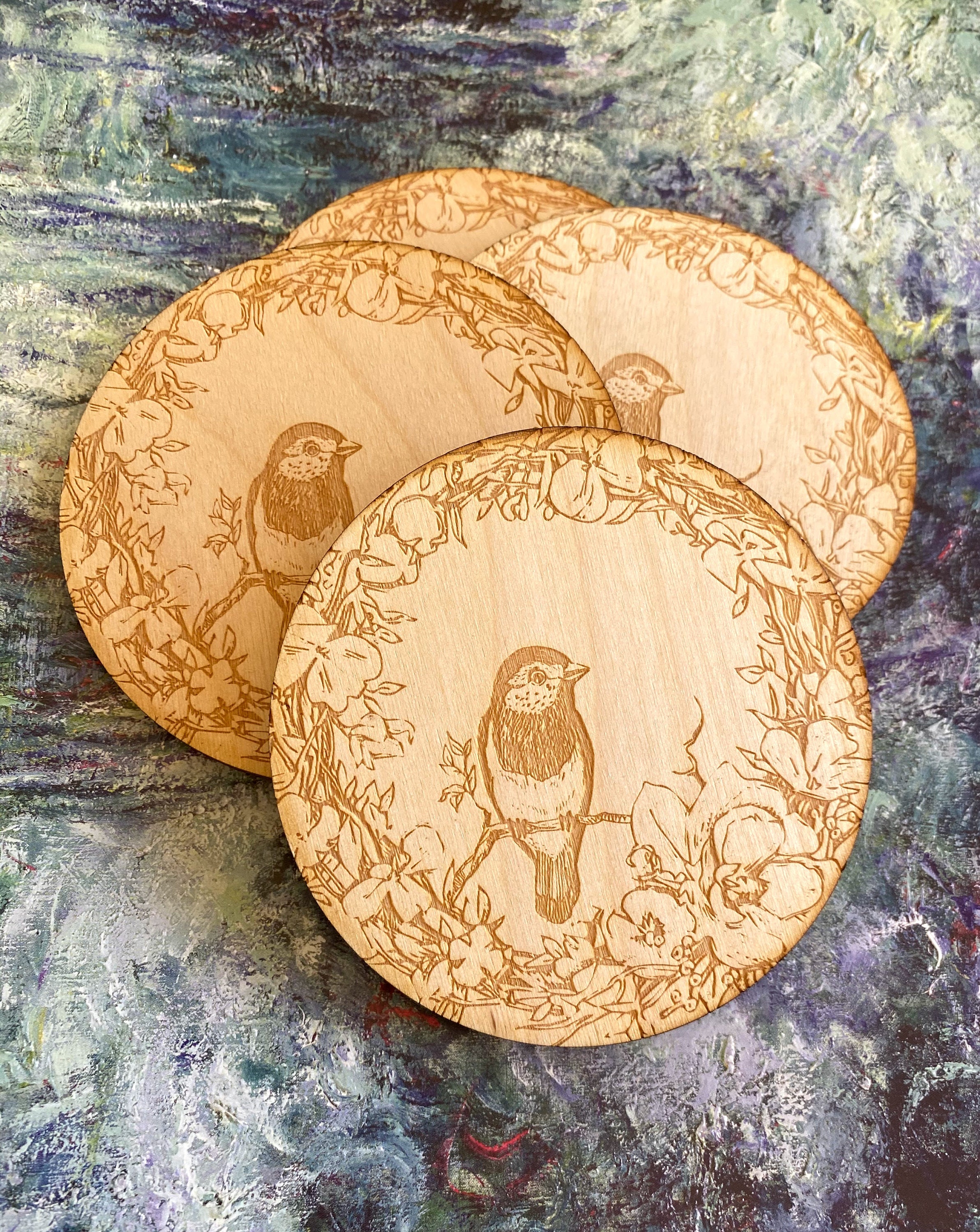 Bird Coasters Spring Bird Coaster Set Floral Coaster Set - Etsy