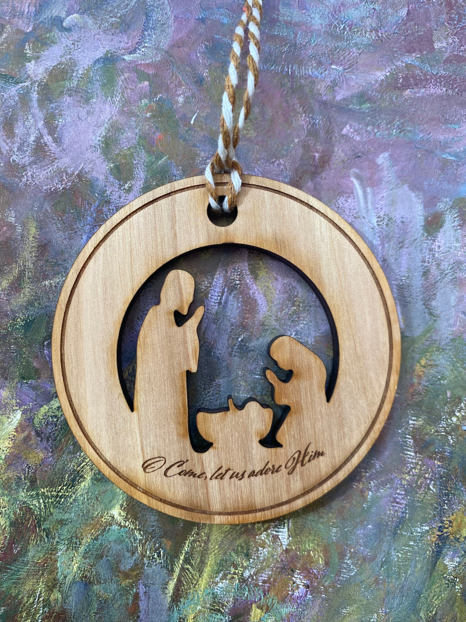 Nativity Ornament, O Come Let Us Adore Him Ornament, Manger Ornament ...