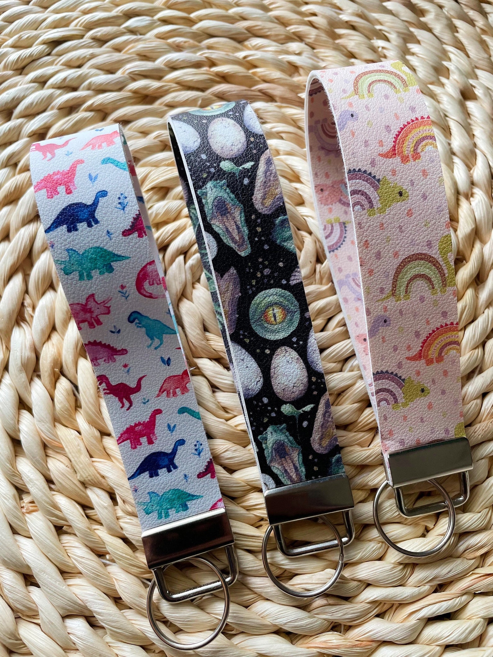 Dinosaur Keychains, Custom Leather Gift, Rainbow Keychain, Dinosaur ...