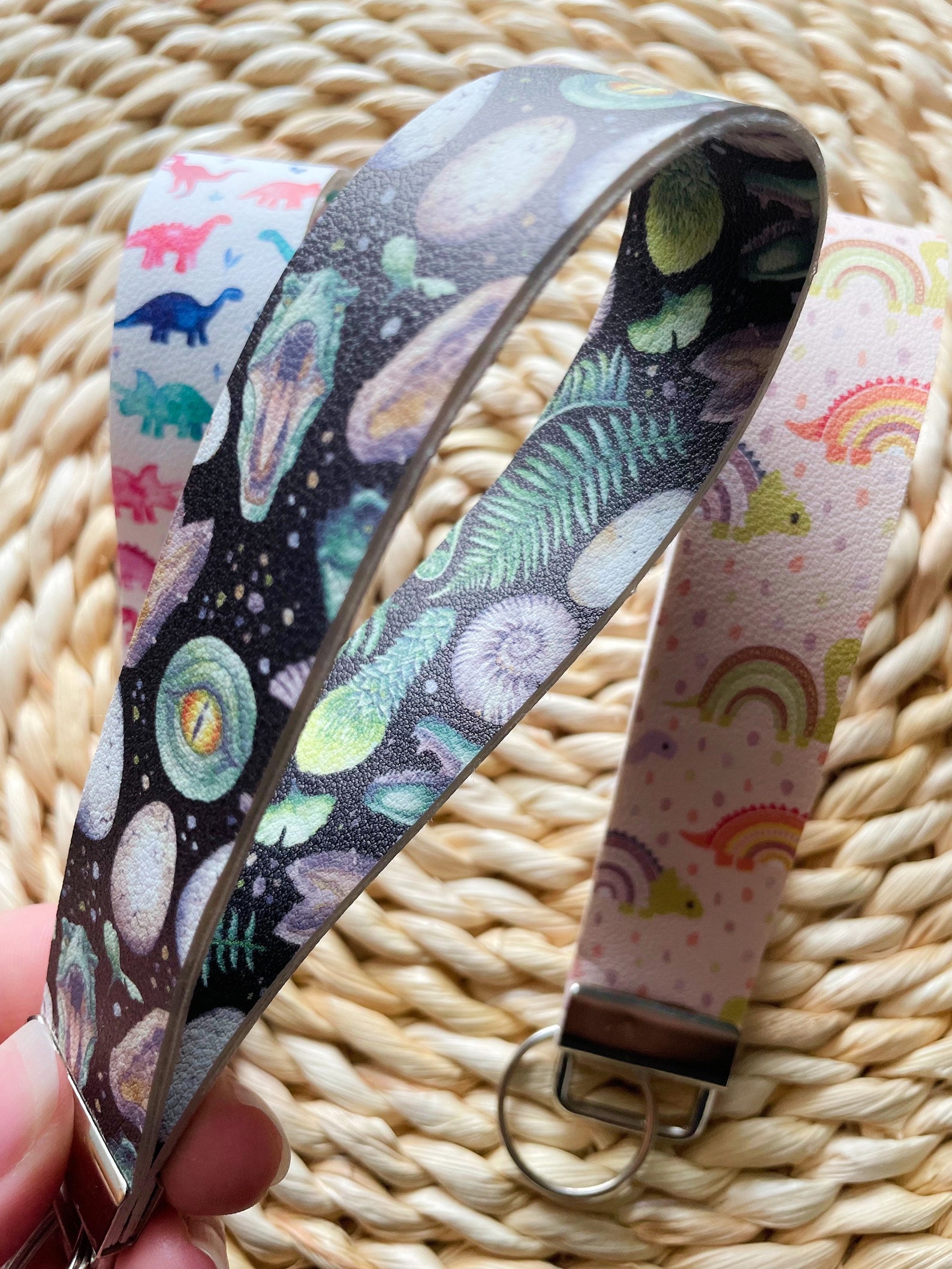Dinosaur Keychains, Custom Leather Gift, Rainbow Keychain, Dinosaur ...