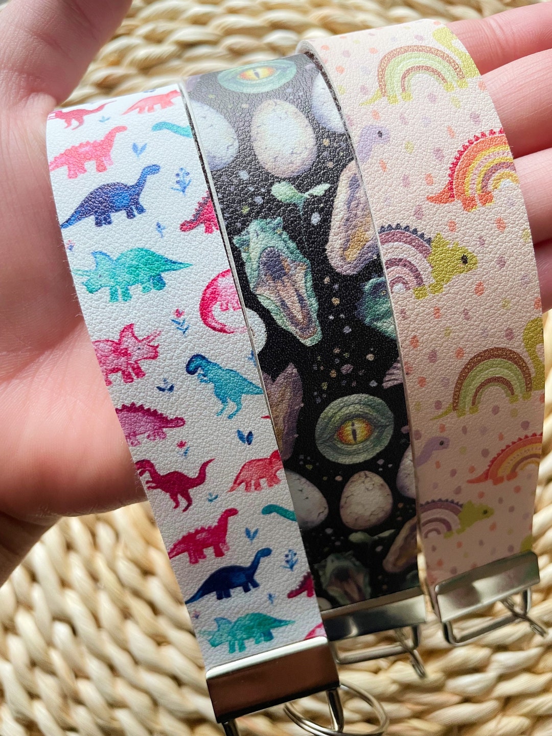 Dinosaur Keychains, Custom Leather Gift, Rainbow Keychain, Dinosaur ...