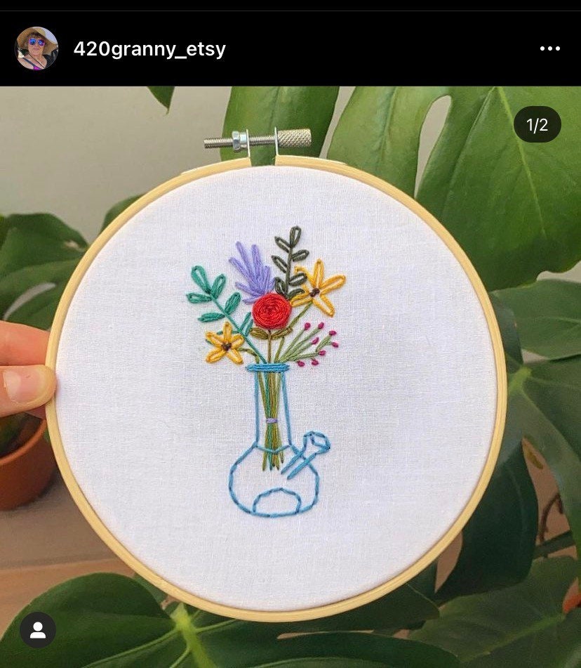 Fiber Arts Embroidery Art & Collectibles Bong Flower Pot Embroidery ...