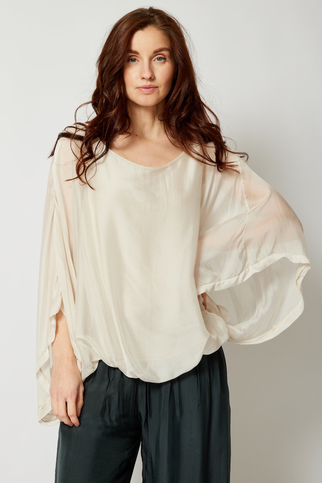 Italian Silk Blend Drape Top – Washable Silk Viscose Blouse With ...