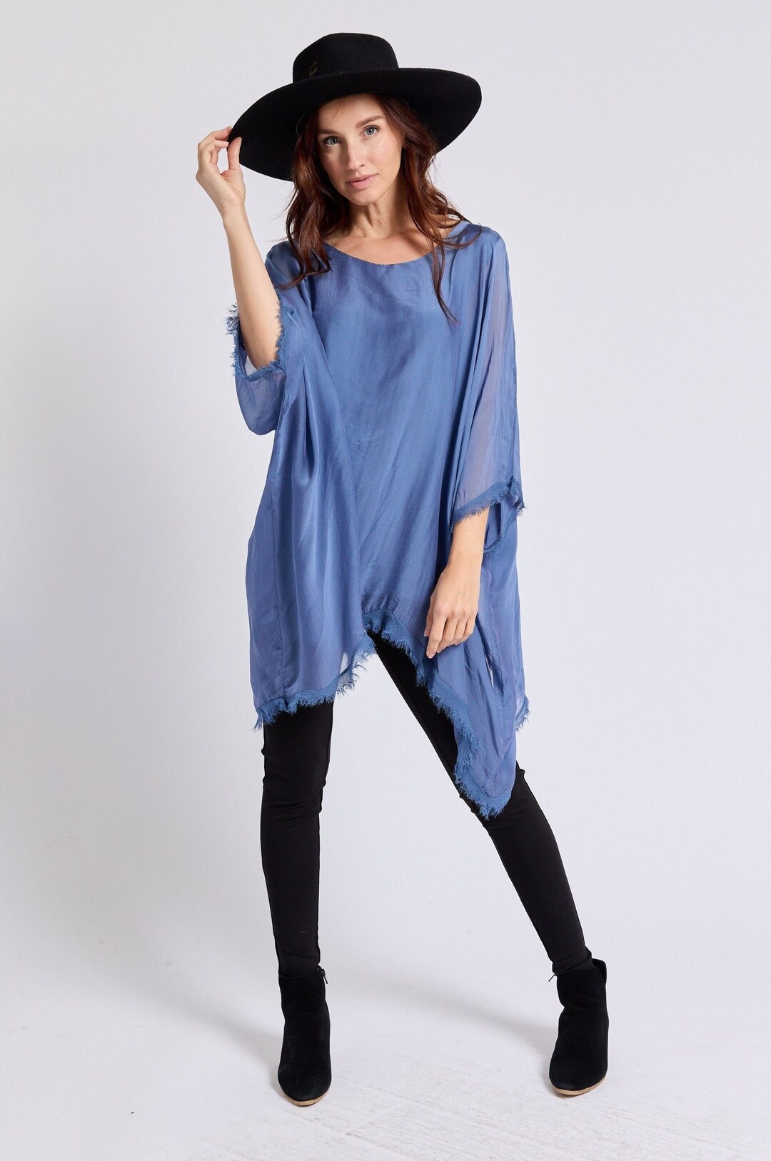 Italian Silk Blend Raw Edge Flowing Top – Washable Silk Viscose Blouse ...