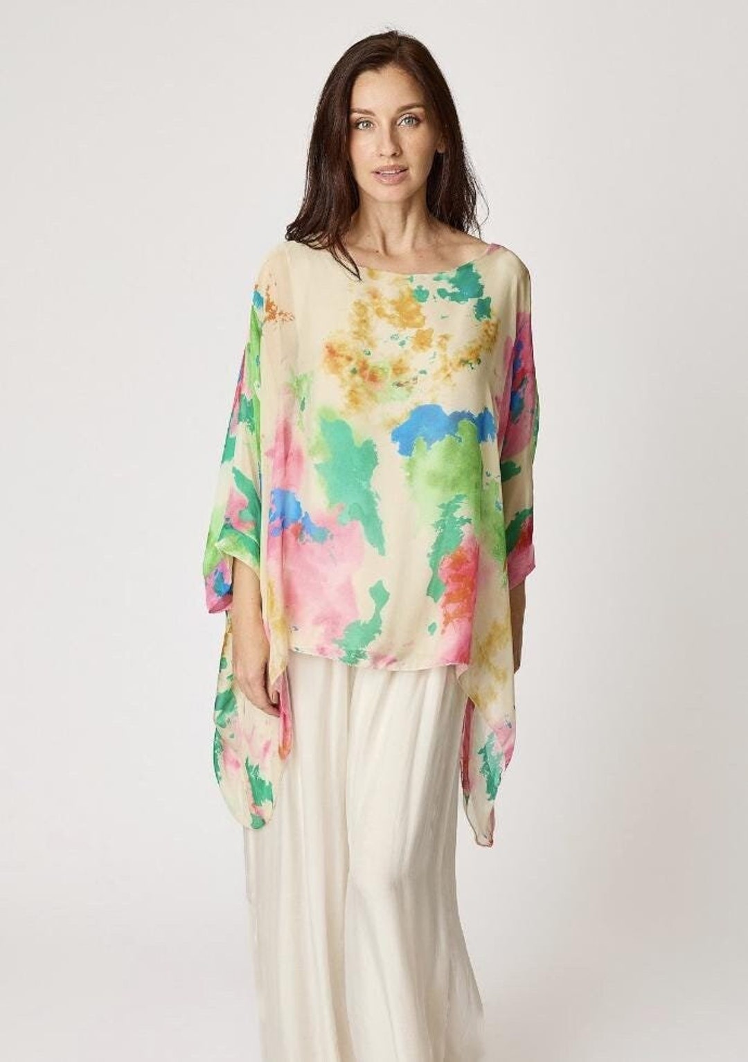 Italian Silk Blend Paint Splatter Top – Washable Silk Viscose Flowy ...
