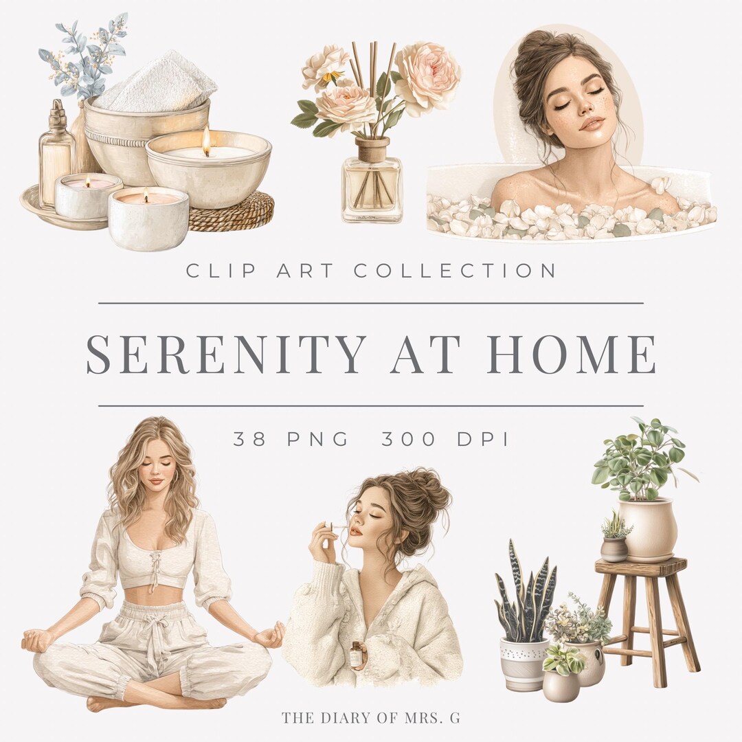 Serenity at Home Self Care Clipart Set - Cozy Aesthetic Selfcare ...