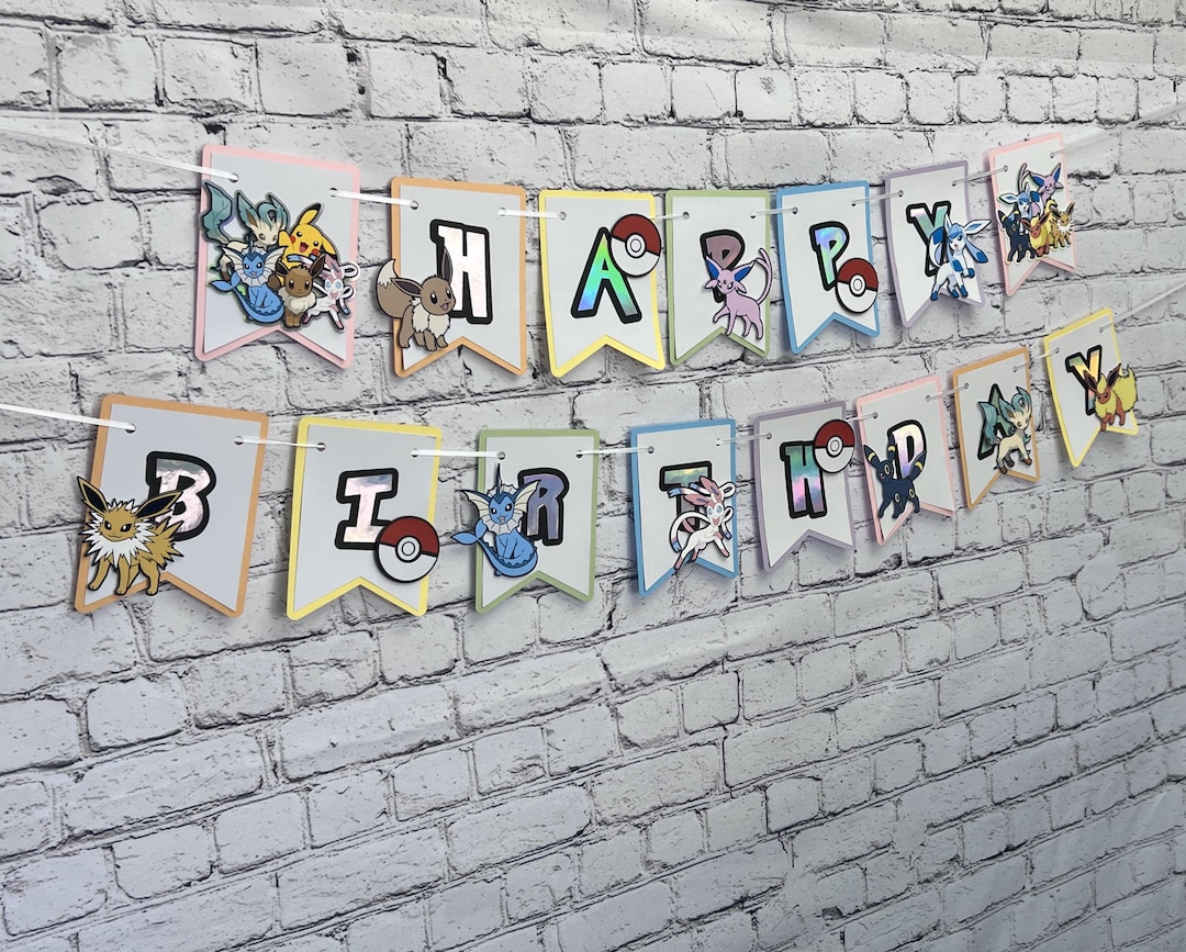 Pokemon Eevee Evolutions Birthday Banner | Rainbow Eevee Birthday ...