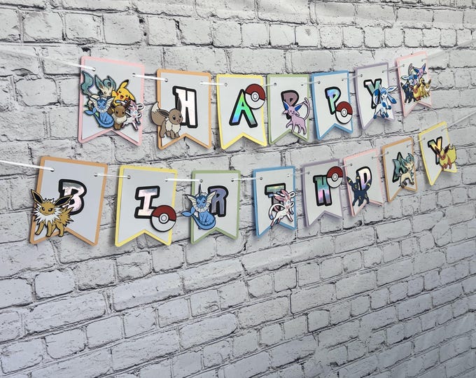 Pokemon Eevee Evolutions Birthday Banner | Rainbow Eevee Birthday ...