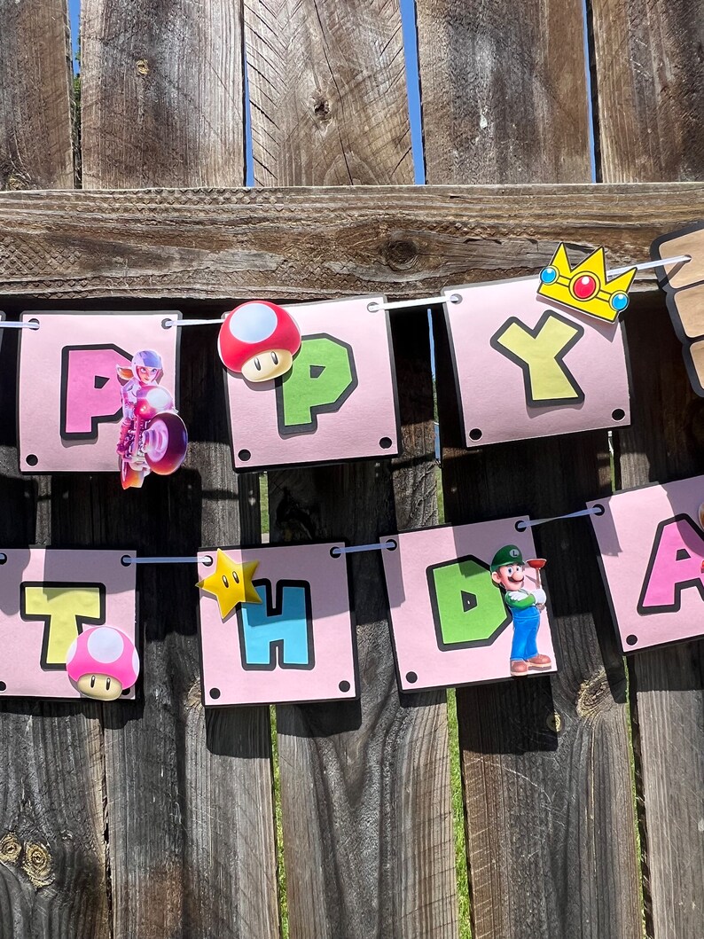 Princess Peach Birthday Banner Mario Birthday Party Banner - Etsy