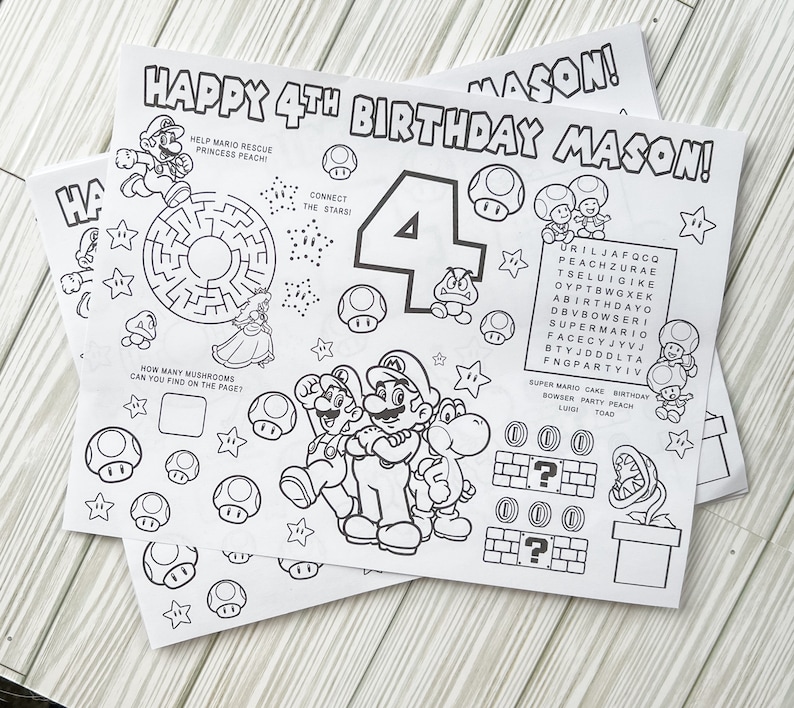 Super Mario Bros Custom Activity Sheet Mario Birthday Printable ...