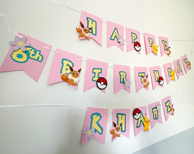 Pokemon Eevee Birthday Banner | Pikachu Birthday Party Banner | Eevee ...