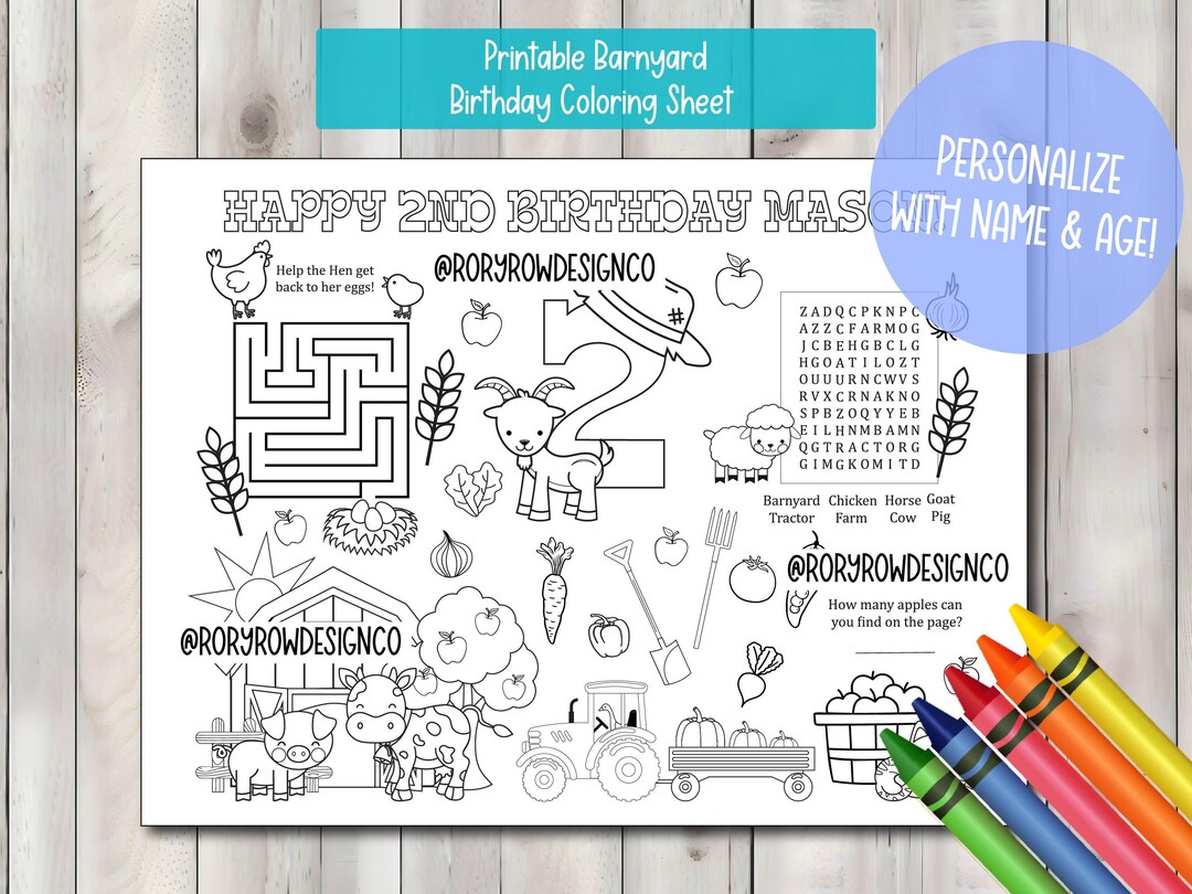 Barnyard Birthday Custom Activity Sheet | Farm Birthday Printable ...