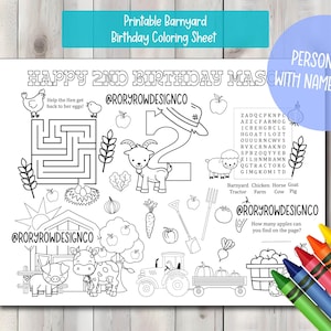 Barnyard Birthday Custom Activity Sheet | Farm Birthday Printable ...