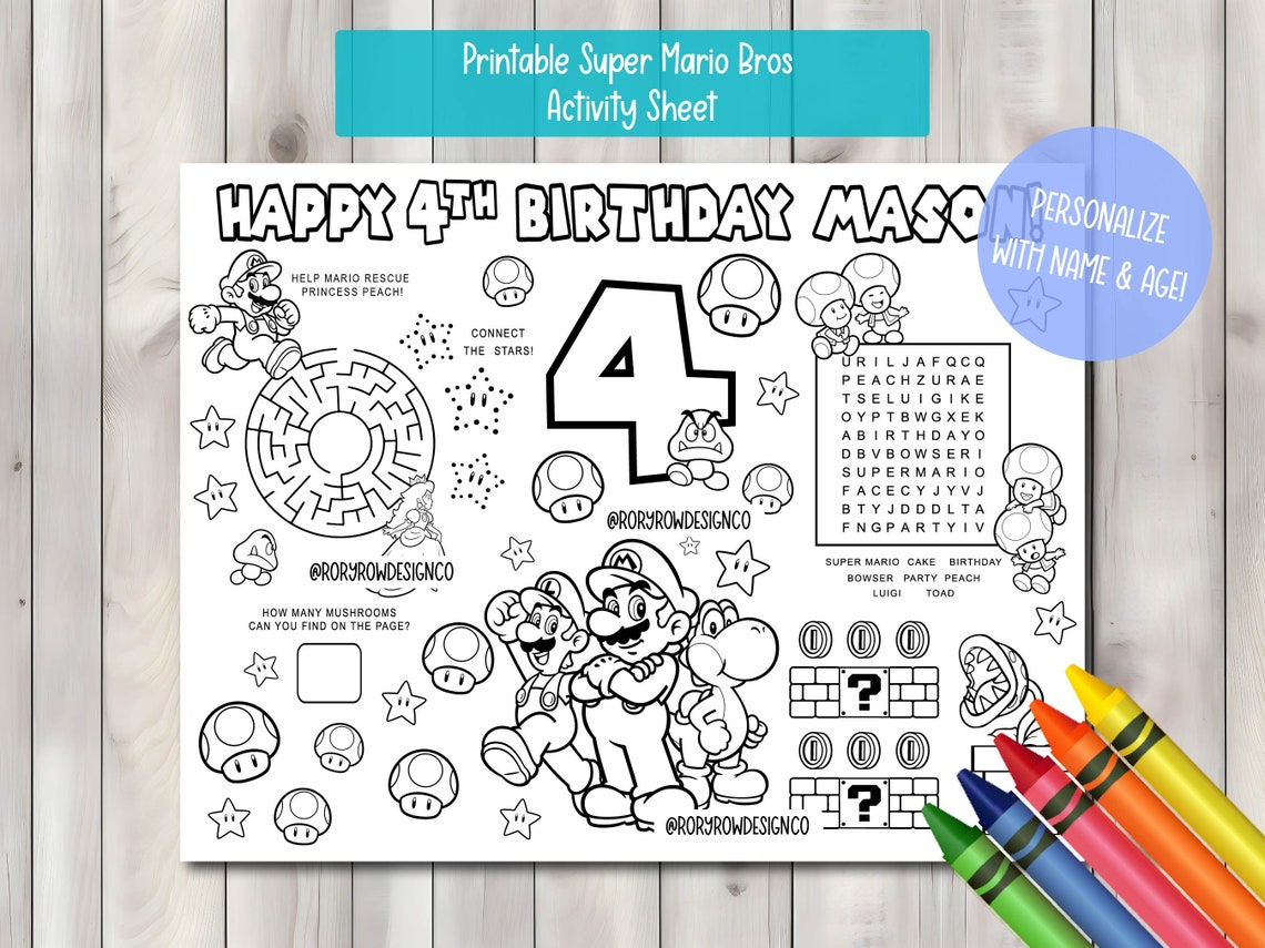 Super Mario Bros Custom Activity Sheet Mario Birthday - Etsy Canada