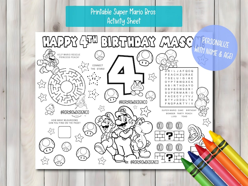 Super Mario Bros Custom Activity Sheet Mario Birthday - Etsy Australia