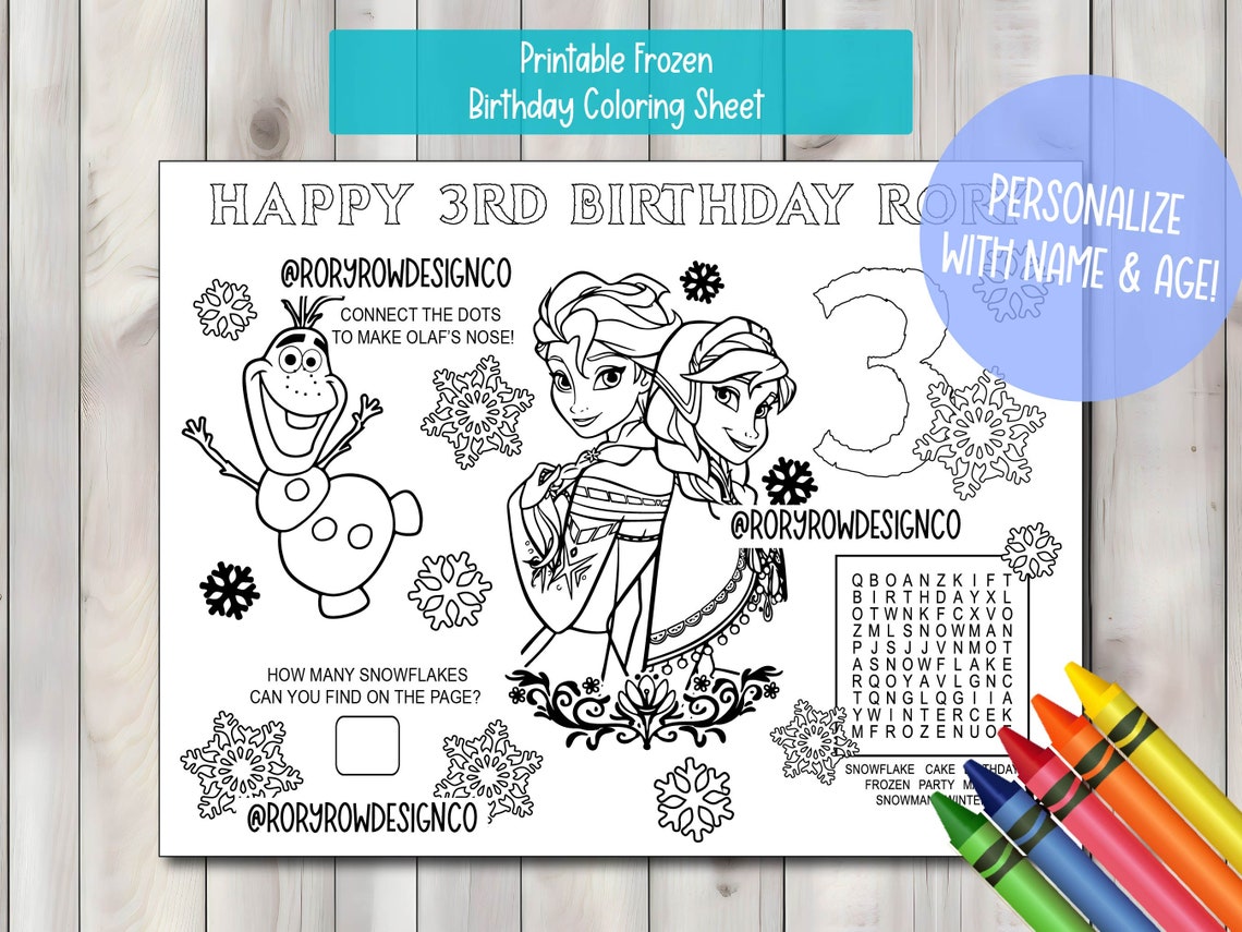 Frozen Birthday Custom Activity Sheet | Frozen Birthday Printable ...